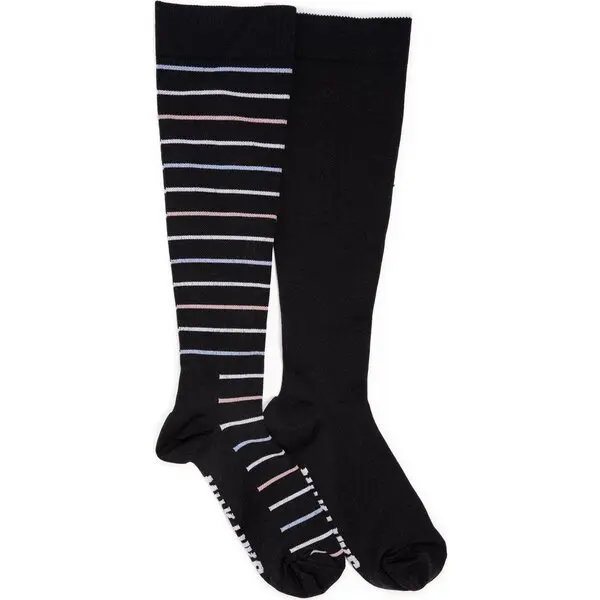 MUK LUKS Nylon Blend Compression Knee High Socks 2 Pair Pack Wide Size - Ebony/pastel