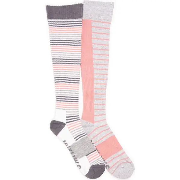MUK LUKS Cotton Compression Knee-high Socks 2-pair Pack - Grey/pink