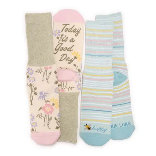 MUK LUKS Cozy Crew Non-binding Socks 2-pair Pack - Floral Stipe