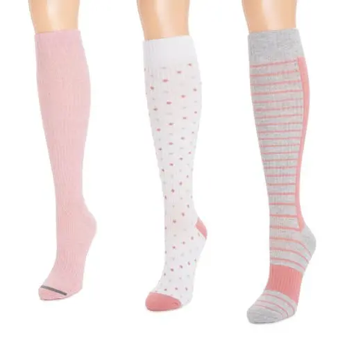MUK LUKS Cotton Rib Compression Knee-high Socks 3-pair Pack - Blush