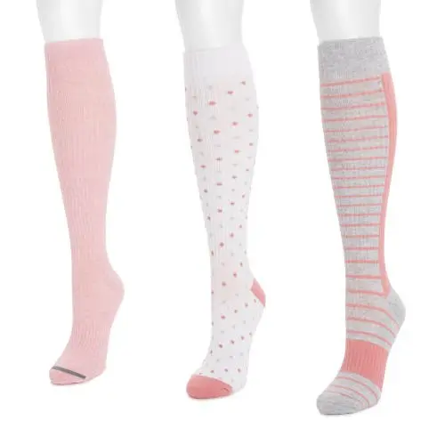 MUK LUKS Cotton Rib Compression Knee-high Socks 3-pair Pack - Blush