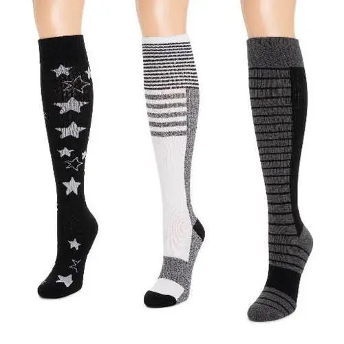 MUK LUKS Cotton Rib Compression Knee-high Socks 3-pair Pack - Ebony