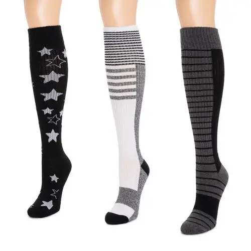 MUK LUKS Cotton Rib Compression Knee-high Socks 3-pair Pack - Ebony