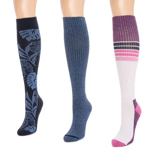 MUK LUKS Cotton Rib Compression Knee-high Socks 3-pair Pack - Indigo