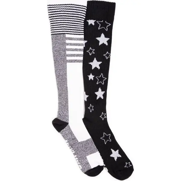 MUK LUKS Cotton Compression Knee-high Socks 2-pair Pack - Ebony