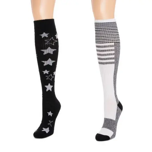 MUK LUKS Cotton Compression Knee-high Socks 2-pair Pack - Ebony