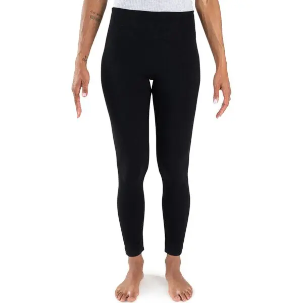 MUK LUKS Fleece Lined Leggings With 4" Waistband - Ebony