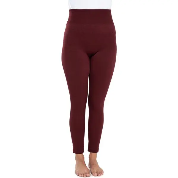 MUK LUKS Fleece Lined Leggings With 4" Waistband - Wine