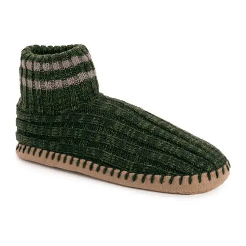 MUK LUKS Cuff Bootie Slipper - Dark Green Marl
