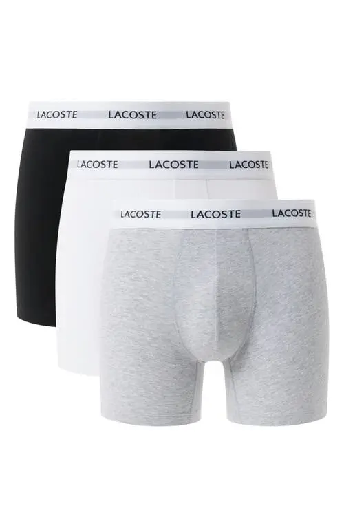 Lacoste Core Essentials Assorted 3-pack Stretch Cotton Boxer Briefs - Black/white/silver Chine