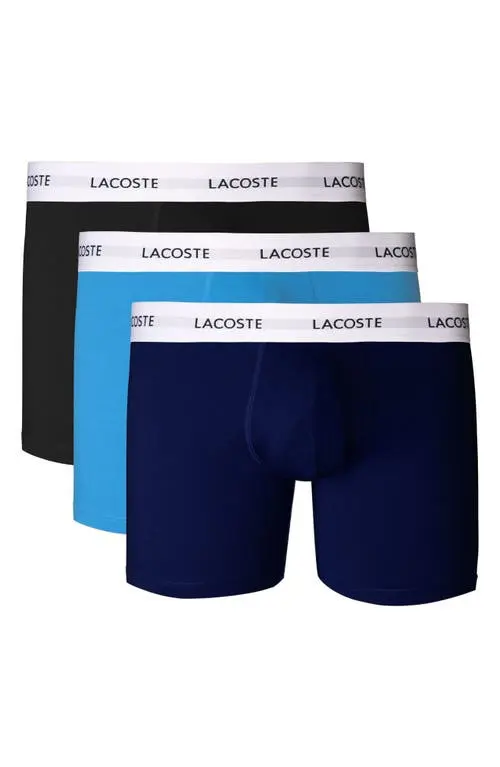 Lacoste Core Essentials Assorted 3-pack Stretch Cotton Boxer Briefs - Methylene/argentine Blue