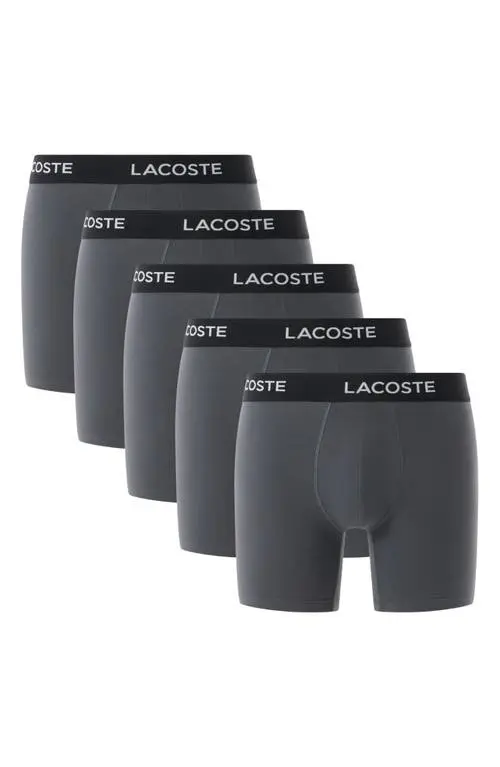 Lacoste Core Essentials Assorted 5-pack Stretch Cotton Boxer Briefs - Grey