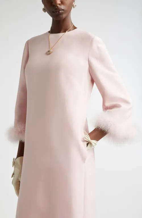 Valentino Garavani Feather Cuff Crepe Couture Midi Dress