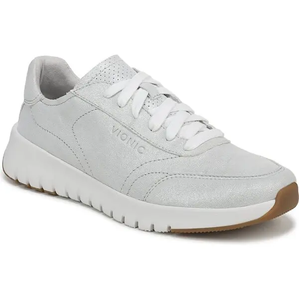 Vionic Uptown Metallic Suede Sneakers - Silver Leather