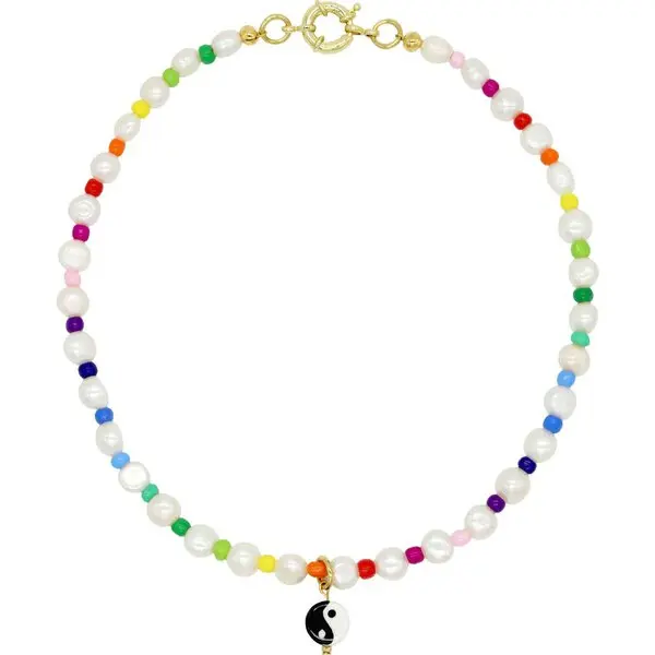 VELVET LUNA Pearl Necklace With Yin Yang Charm - Multi Colored