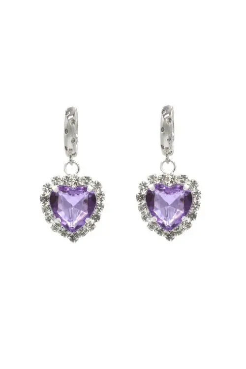 VELVET LUNA Earrings With Heart Pendant - Lavender