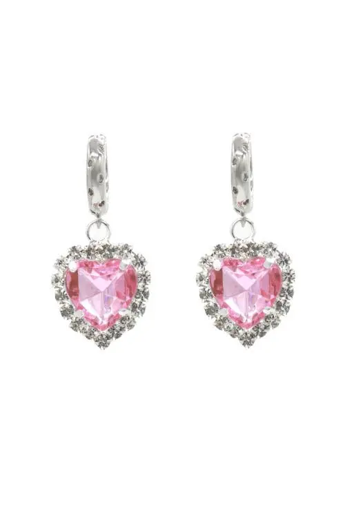 VELVET LUNA Earrings With Heart Pendant - Pink