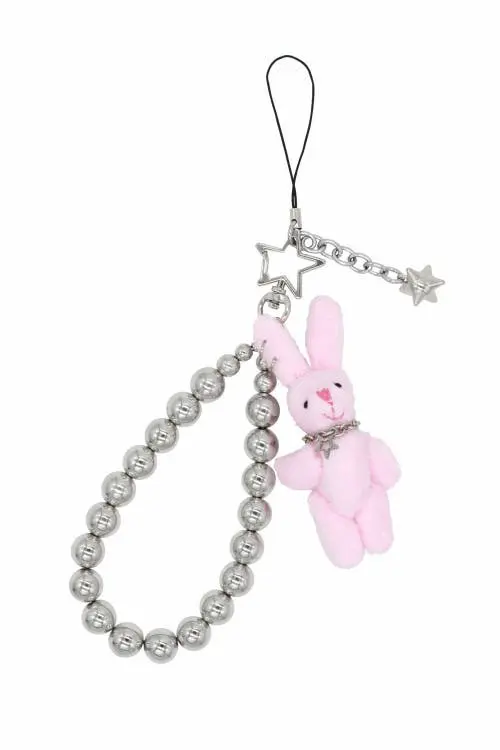 VELVET LUNA Beaded Bunny Charm Phone Strap - Pink