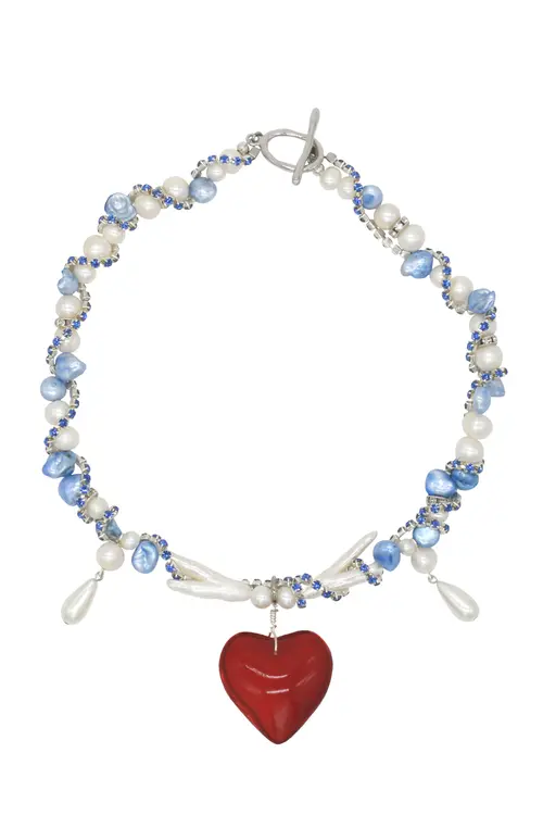 VELVET LUNA Pearl Necklace With Heart Charm - Multi Colored