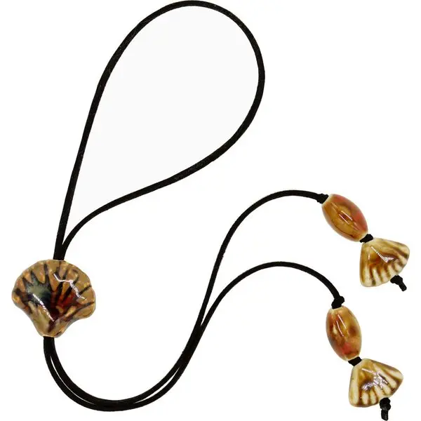 VELVET LUNA Suede Necklace With Ceramic Seashell Tie Charm - Black