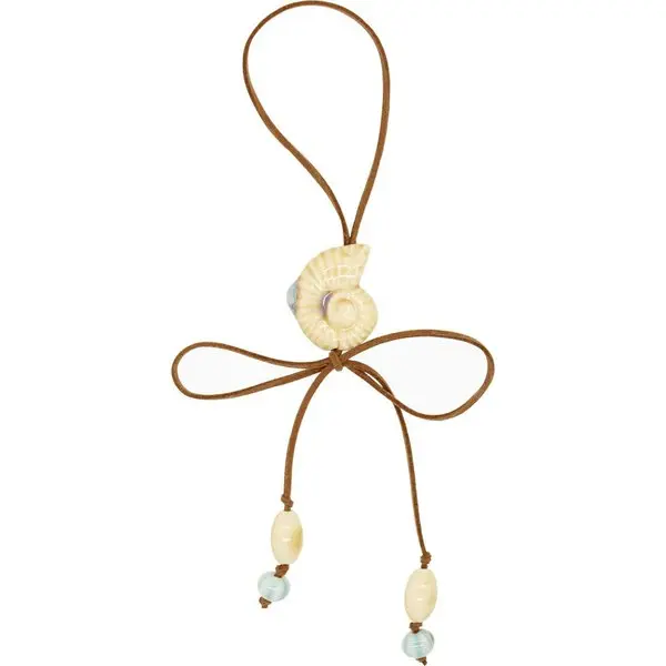VELVET LUNA Suede Necklace With Ceramic Seashell Tie Charm - Brown
