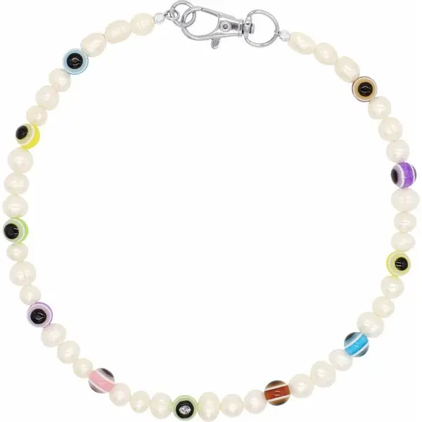 VELVET LUNA Pearl And Evil Eye Beaded Necklace - Multi Colored