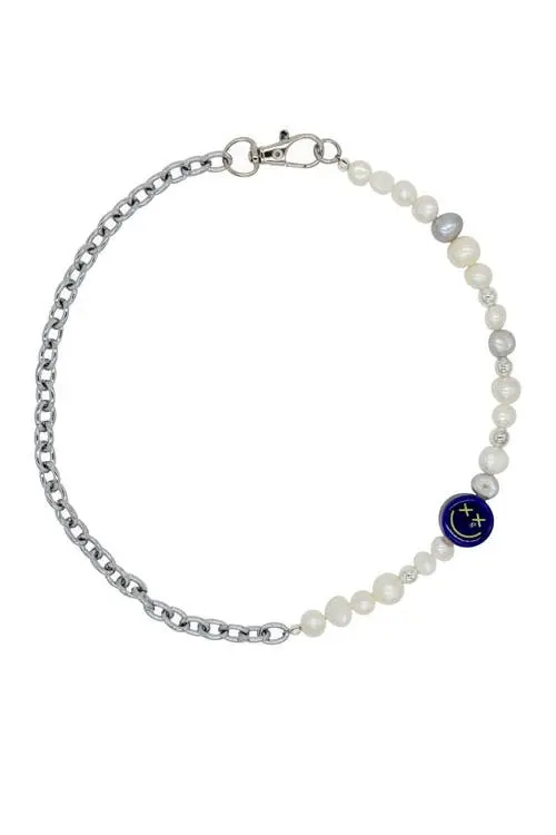 VELVET LUNA Pearl And Steel Chain Necklace - Silver