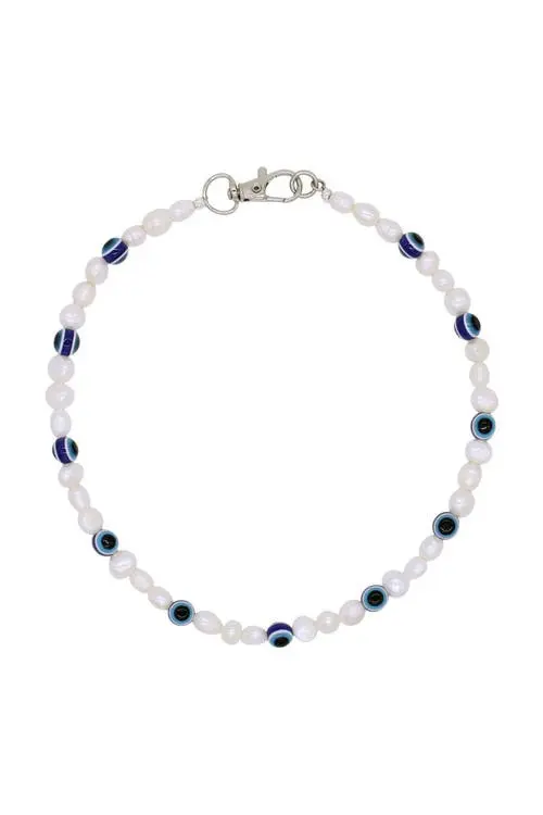 VELVET LUNA Pearl And Evil Eye Beaded Necklace - White