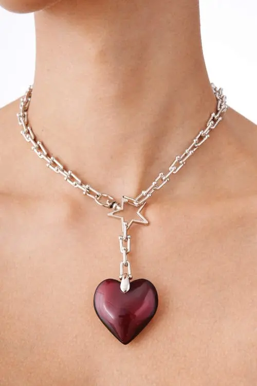VELVET LUNA Steel Chain Necklace With Heart Charm
