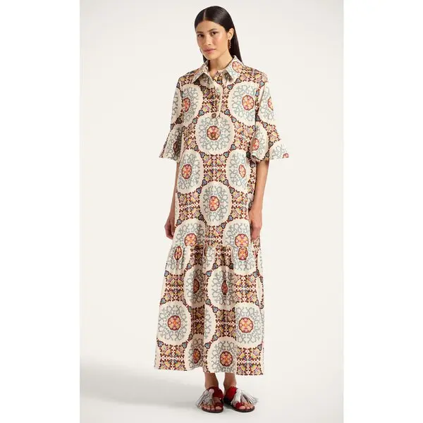 La DoubleJ Artemis Printed Cotton Dress - Ballata Ivory
