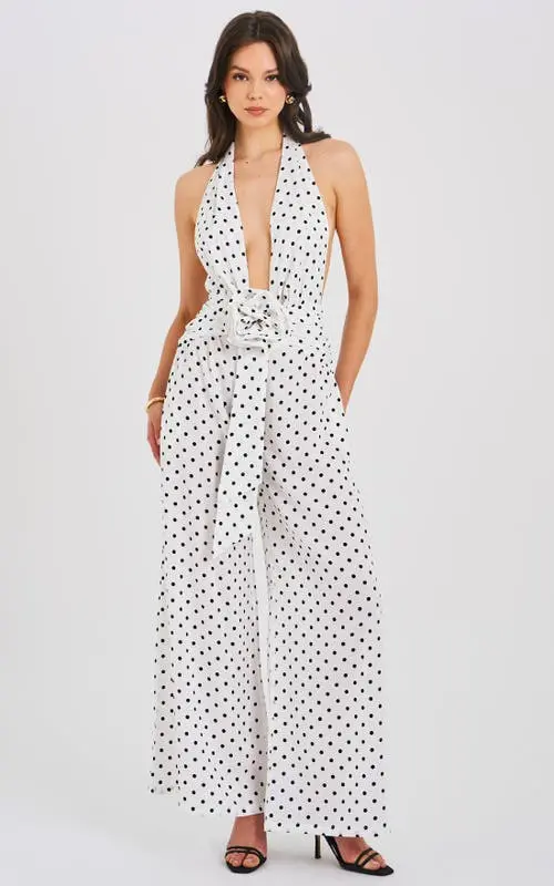 MISS CIRCLE Oriana Polka Dot Jumpsuit - White