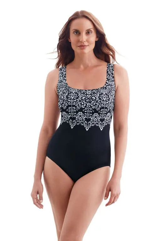 LONGITUDE Double X-back Tank Long Torso One-piece Swimsuit - Garland Edge