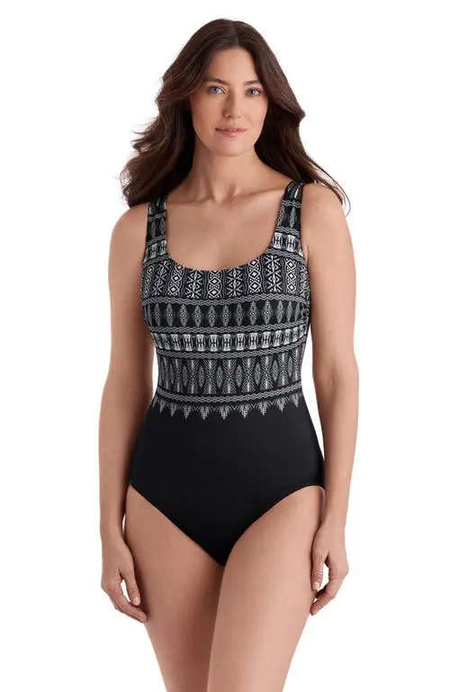 LONGITUDE Double X-back Tank Long Torso One-piece Swimsuit - Tribal Nights