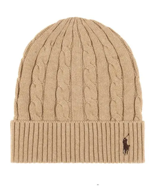Ralph Lauren Cotton Cashmere Cable Beanie - Luxury Tan