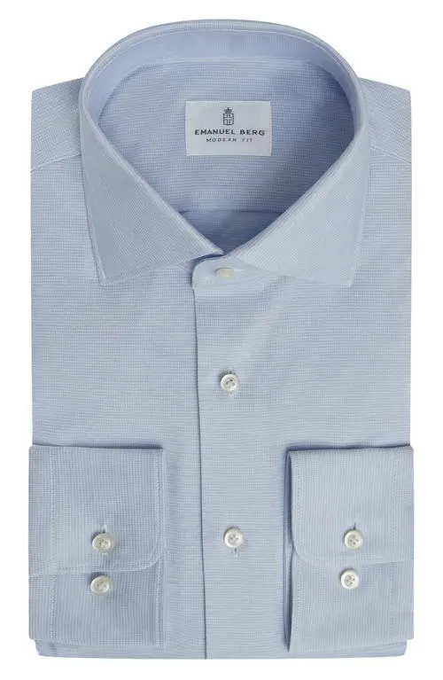 EMANUEL BERG Modern Fit Microdot Stretch Cotton Knit Dress Shirt - Light Pastel Bluednu