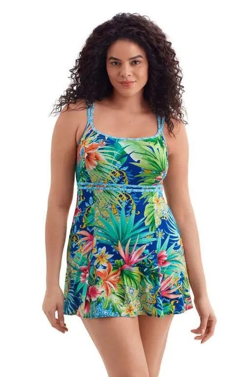 LONGITUDE Empire Princess Seam Long Torso Swim Dress - Boca Raton