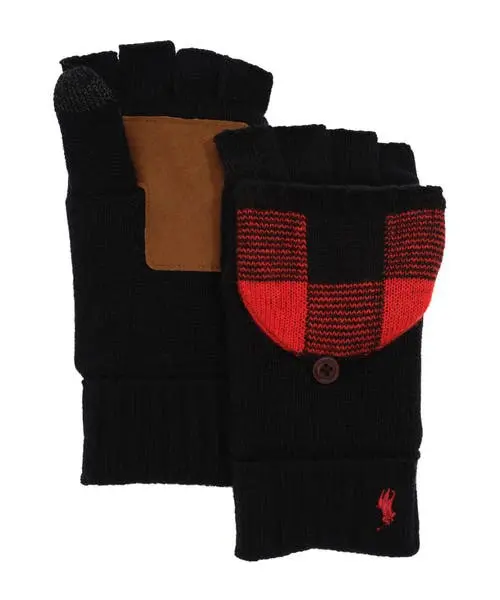 Ralph Lauren Plaid Mitt Convertible Gloves - Polo Black