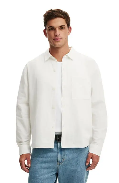 COTTON ON Bedford Long Sleeve Shirt - White Emb