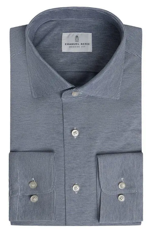 EMANUEL BERG Modern Fit Premium Cotton Jersey Dress Shirt - Navy