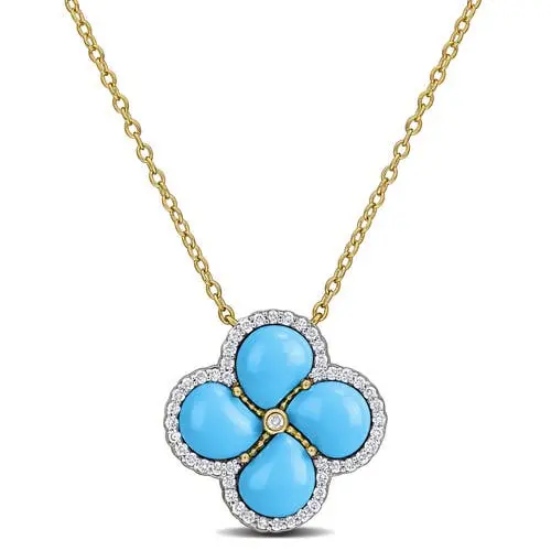 JULIANNA B. Lab-created Gemstone & Diamond Clover Flower Necklace - Created Turquoise