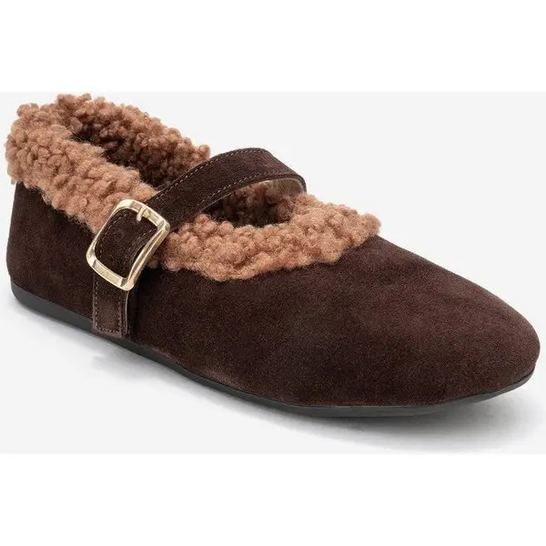 FOREVER & ALWAYS SHOES Guin Leather Strap Flat - Brown Suede Leather