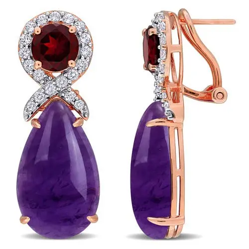 JULIANNA B. Gemstone Dangle Leverback Earrings In Sterling Silver - Amethyst/rose-plated