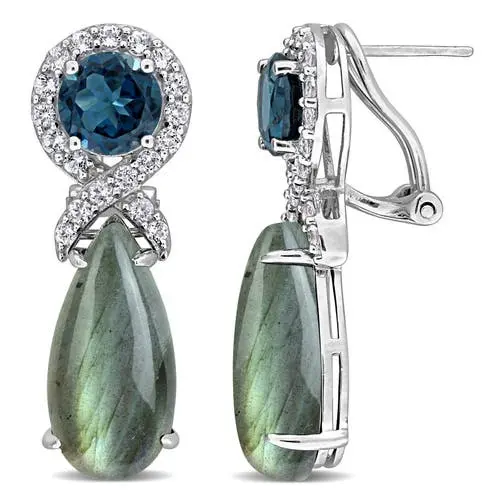 JULIANNA B. Gemstone Dangle Leverback Earrings In Sterling Silver - Labradorite/sterling Silver