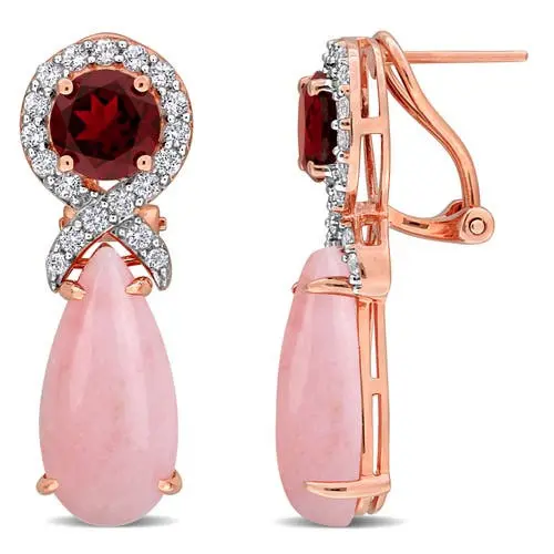 JULIANNA B. Gemstone Dangle Leverback Earrings In Sterling Silver - Pink Opal/rose-plated