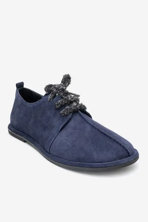 FOREVER & ALWAYS SHOES Denora Leather Lace Up Shoes - Navy Suede Leather