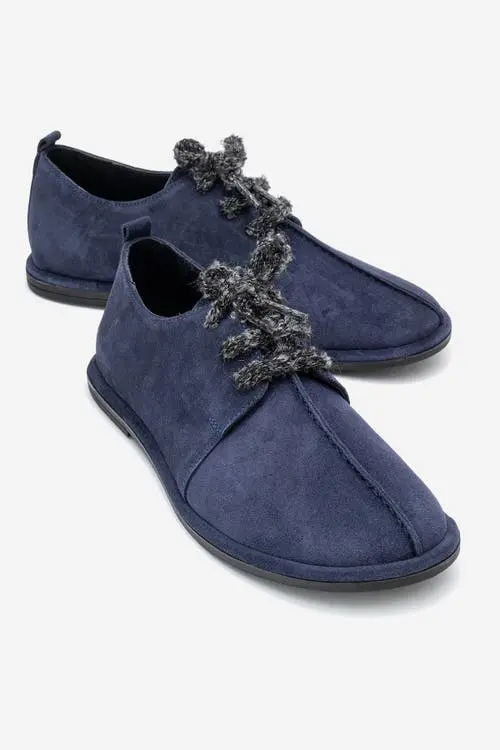 FOREVER & ALWAYS SHOES Denora Leather Lace Up Shoes - Navy Suede Leather