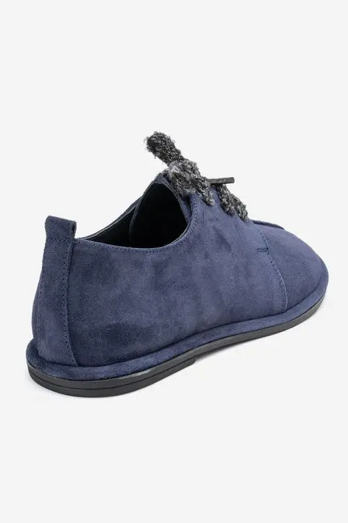 FOREVER & ALWAYS SHOES Denora Leather Lace Up Shoes - Navy Suede Leather
