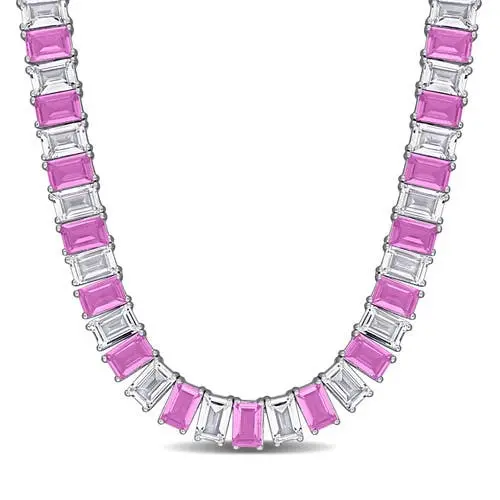 JULIANNA B. Tennis Necklace Pink And White Sapphire 98ct T.g.w - Created Sapphire