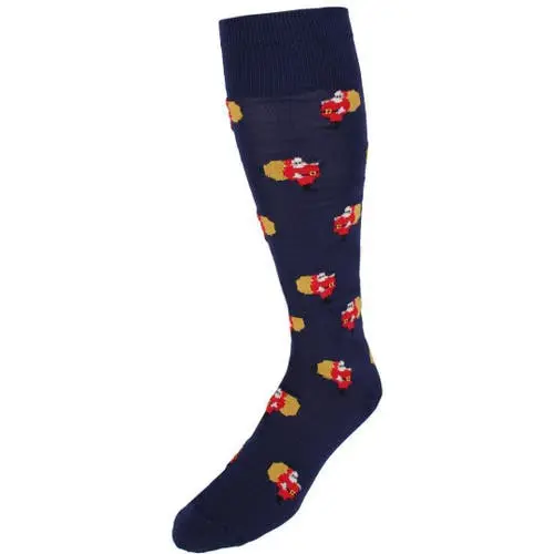 Trafalgar Santa's Delivery Over The Calf Mercerized Cotton Socks - Navy Blue
