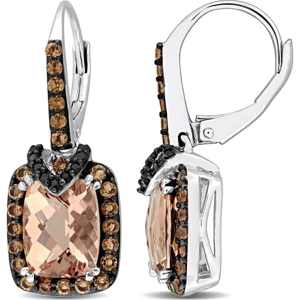 JULIANNA B. Sterling Silver Smokey Quartz, And Black Diamond Drop Earrings - Morganite